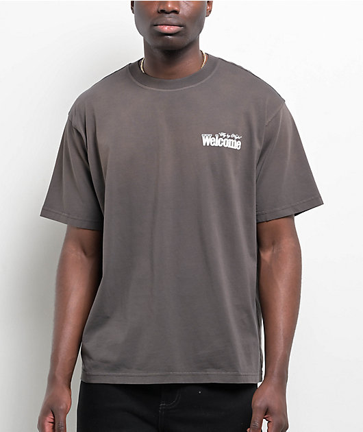 Welcome Fly By Night Brown Enzyme Wash T-Shirt | Zumiez