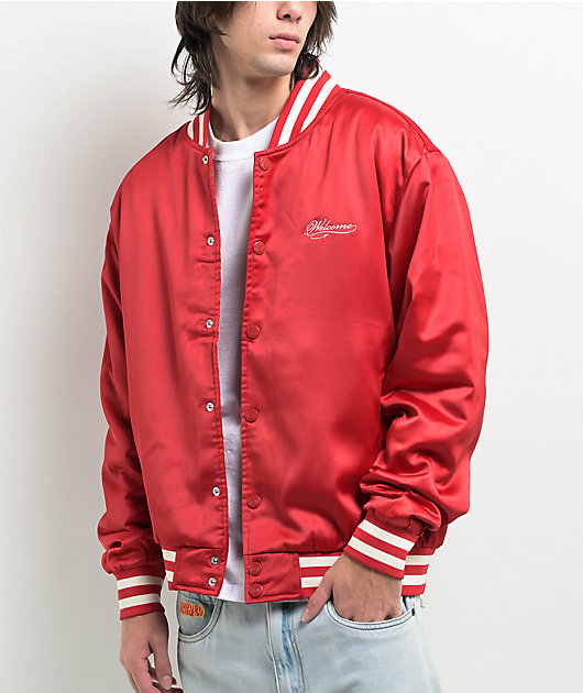 Welcome Union Thermal Satin Red Varsity Jacket | Zumiez