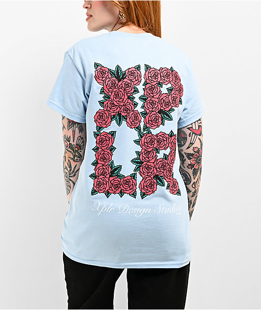XPLR Roses Logo Light Blue T-Shirt | Zumiez