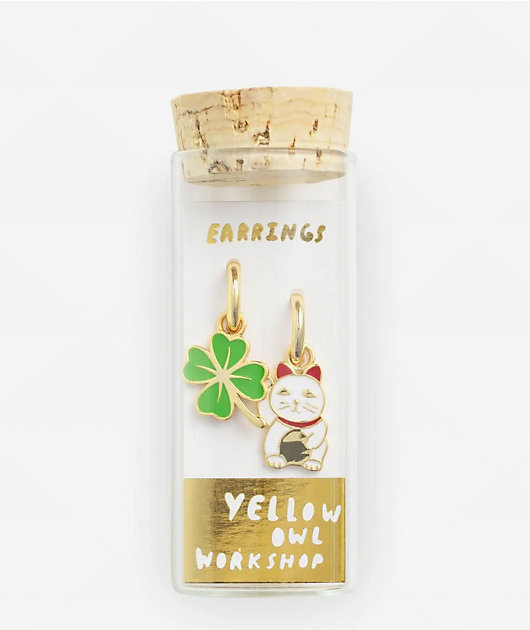 Yellow Owl Workshop Lucky Cat & Clover Earrings | Zumiez