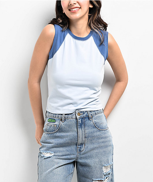Zine Charlie Blue Raglan Tank Top | Zumiez