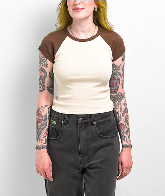 Zine Pammie Brown Raglan Crop T-Shirt | Zumiez