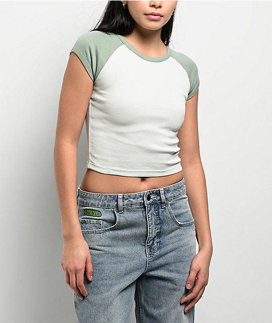 Zine Pammie Green Crop Raglan T-Shirt | Zumiez