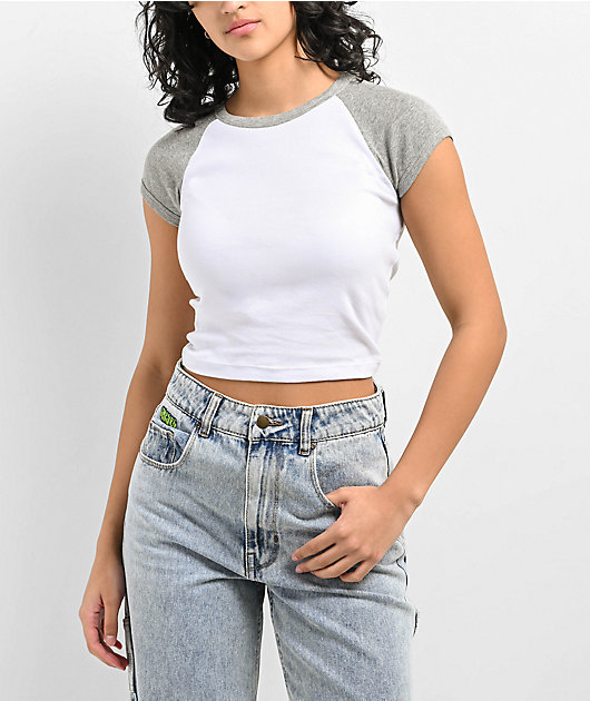 Zine Pammie White & Grey Raglan Crop T-Shirt | Zumiez