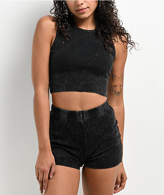 Zine Tawney Ribbed Black Wash Crop Tank Top | Zumiez