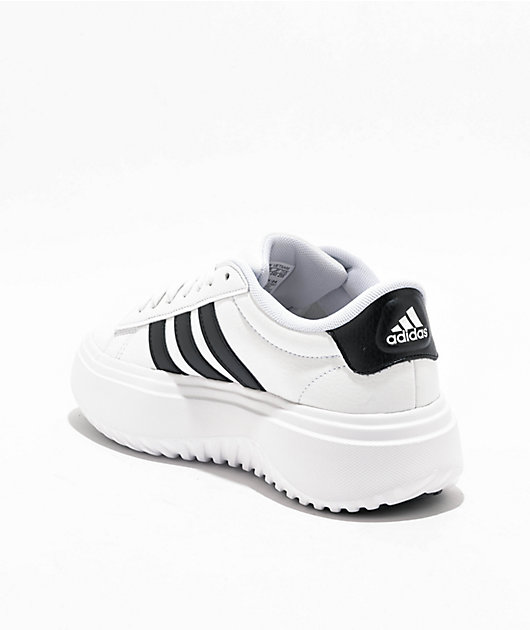 adidas Grand Court White & Black Platform Shoes | Zumiez