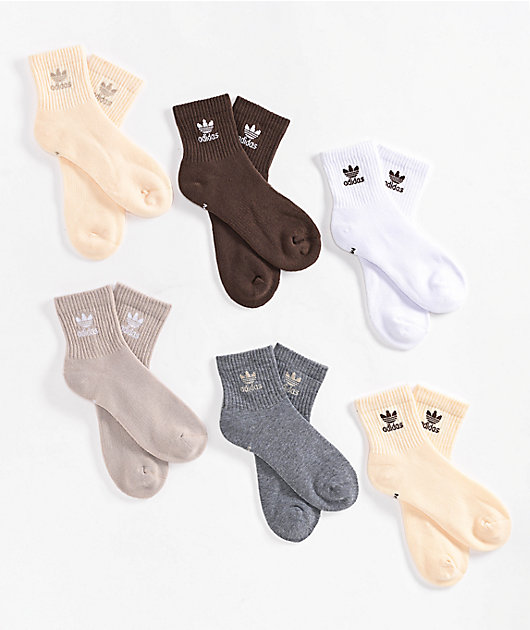 adidas Originals Trefoil 6 Pack Earth Tone Medium Ankle Socks | Zumiez