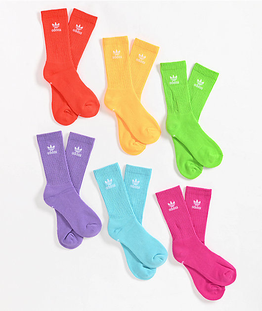 adidas Trefoil Light Rainbow 6-Pack Crew Socks | Zumiez