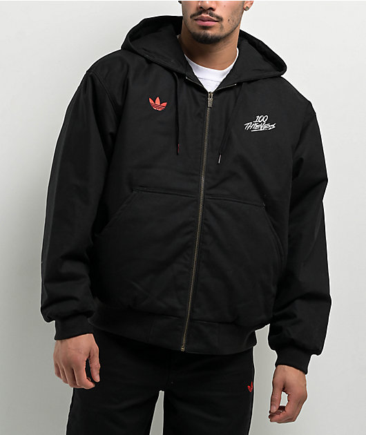 adidas x 100 Thieves Black Hooded Work Jacket | Zumiez